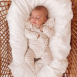 BemeyourBBs Newborn Baby Girl Clothes Ruffle Baby Sleeper Zipper Footie Romper Playsuit with Headband Outfit (Striped Pink,0-3 Months)