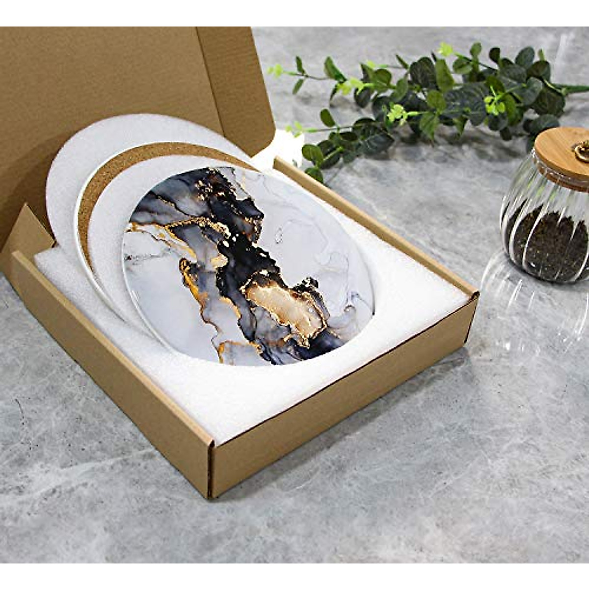 Onntec Ceramic Trivet for Hot Pots and Pans, Kitchen Decor Accessories for Table,Heat Resistant Mat with Marble Style,Round 7.7 Inch Set of 2