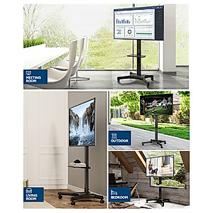 FITUEYES Tall TV Cart Mobile TV Stand for 32 to 70 Inch LED LCD Flat Curved Screen TVs Rolling Black Swivel Floor Stand with Height Adjustable Shelf & Lockable Casters - VESA 600x400mm, holds up 88lbs