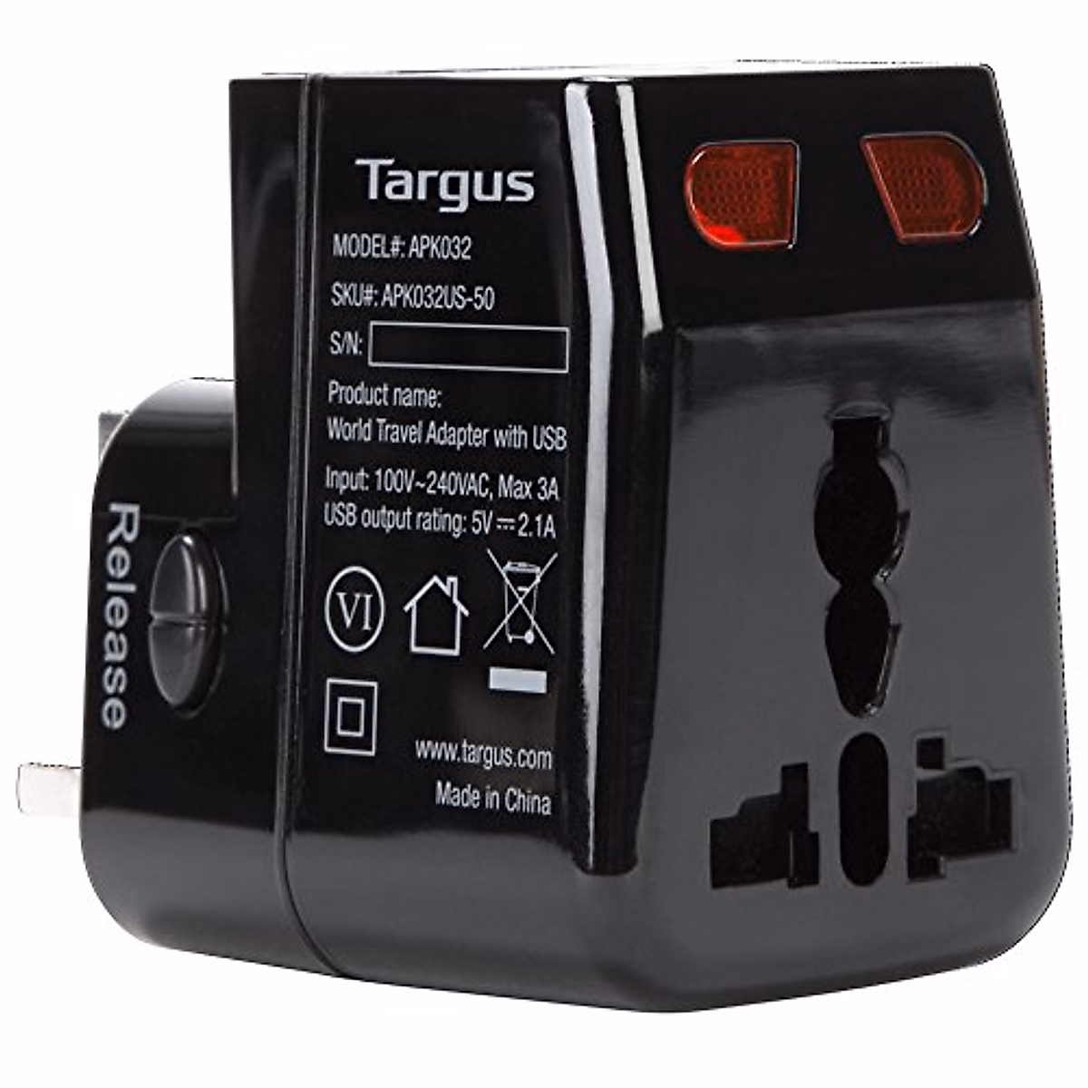 Targus World Travel Power Adapter with Dual USB Charging Ports for Laptop, Phone, Tablet, or Other Mobile Device (APK032US)