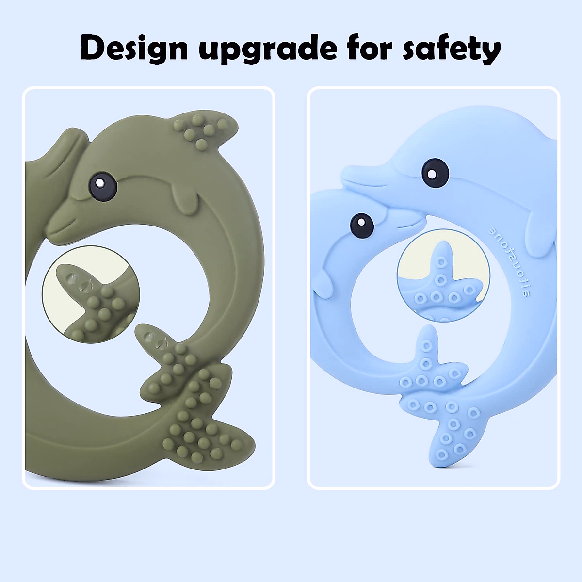 Aitoustone Soft Dolphin Teething Teether Toys for Babies 0-6 & 6-12 Months, 4 Pack Gift, BPA Free, Chewing Relief with Easy to Hold Handles