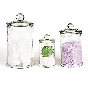 Easeen Mini Glass Apothecary Jars, Bathroom Storage Organizer Canisters for Cotton Swabs, Cotton Balls, Makeup Sponges, Bath Salts, Hair Ties, Makeup - Set of 3