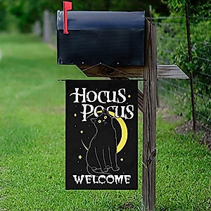 Halloween Hocus Cat Garden Flags 12"x18" Set of 4 Double Sided Burlap Flags Pocus Trick or Treat Banners Outdoor Decorations For Home Lawn Decor Welcome Flag