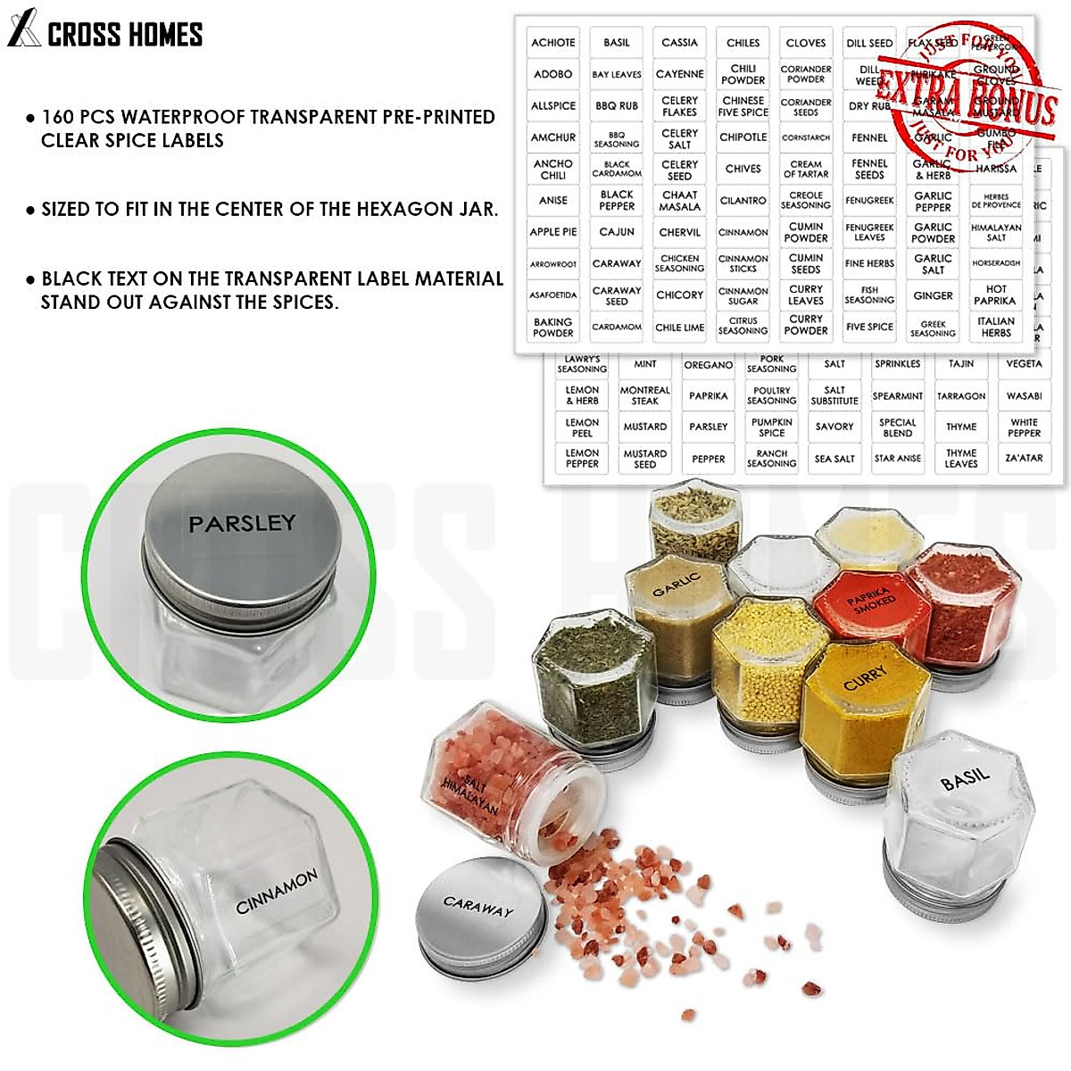 15 Set Magnetic Spice Jars for Refrigerator Hexagon Glass Spice Jars with Magnetic Lids, Shaker, Spice Labels, Magnetic Glass Spice Containers for RV Travel Trailer Kitchen Fridge Cabinet Wall mount
