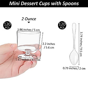 Ruisita 120 Packs 2 Ounces Mini Dessert Cups with Spoons Footed Trifle Bowl with Pedestal Clear Plastic Wine Glasses Parfait Appetizer Cups Serving Bowls for Tasting Party, Wedding, Birthday