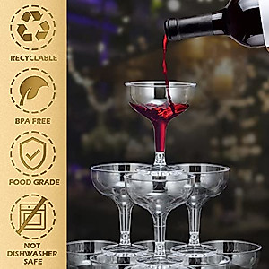 Potchen Set of 100 Champagne Glasses 5 oz Unbreakable Plastic Martini Clear Disposable Wine Cups Stackable Stemmed Coupe Shatterproof Party Stem for Margarita Wedding Birthday Home Bar