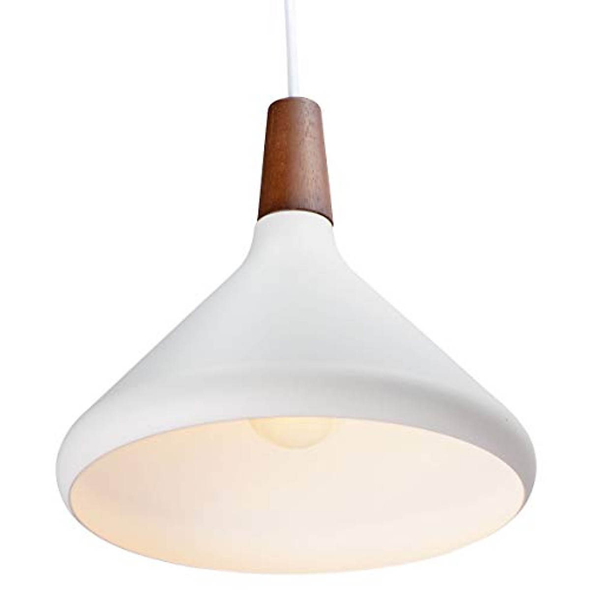 Amazon Brand – Rivet Modern Wood Scandinavian-Inspired Ceiling Pendant Fixture with Light Bulb - 15.25 x 15.25 x 9 Inches, White Metal with Walnut Finish