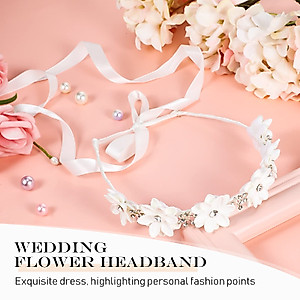 Syhood 2 Pieces Girl Elegant Headband Flower Headpiece White Flower Headband with Ribbon and Rhinestones Cute Bridal Wedding headband for Girl Party Hair Accessories