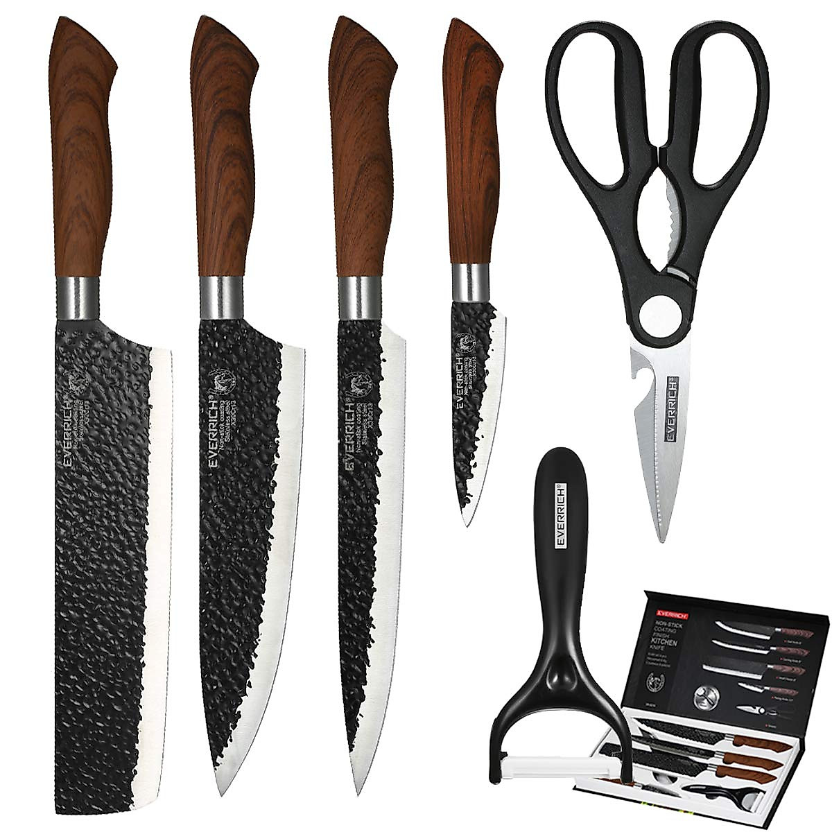 Kitchen Cutting Knives Set for Home, Sharp knives Set for the Kitchen Non-Stick Blades and Ergonomic Design Handles, Chef Knife Set with Gift Box Including Peeler and Shears