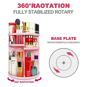 Artbisons Makeup Perfume Organizer, 360 Rotating Cosmetic Storage Make Up Organizers for Vanity Lotion Display Case Dresser Countertop Skincare Lazy Susan Organizer Pink