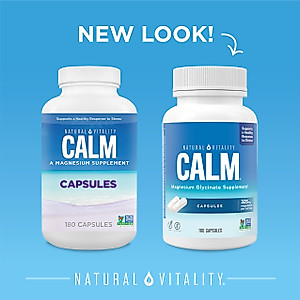 Natural Vitality Calm, Magnesium Glycinate Supports Bone, Muscle, Heart, & Nerve Health, Non-GMO, Vegan, Gluten Free 180ct