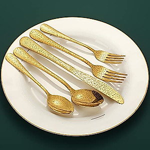 Gold Silverware Flatware Set for 8, 40 Piece Stainless Steel Cutlery Set With Titanium Golden Plated, Tableware Kitchen Utensil Include Spoons, Forks, Knives, Mirror Polished, Dishwasher Safe
