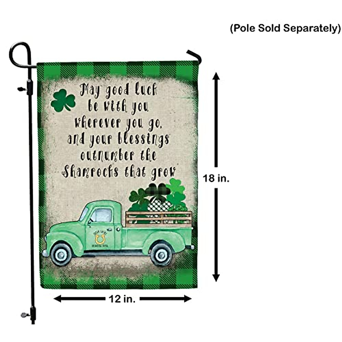 St Patricks Garden Flag - Buffalo Check Shamrock Outdoor Flag - Celtic Irish Blessing Garden Flag - Green Truck St Patricks Flag - Irish Flag 12 x 18 inch size by Jolly Jon