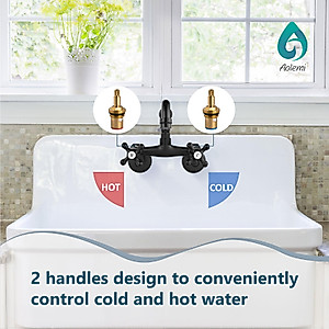 Aolemi Wall Mounted Kitchen Faucet Wall Mount Laundry Sink Faucet,with 2 Cross Handle and 6 Inch Spout,Adjustable Center 3 Inch to 9 Inch,Matte Black