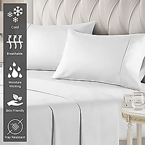 Pizuna 100% Cotton Sheets for Queen Size Bed White, 400 Thread Count Long Staple Combed Cotton, Sateen Cooling Sheets Queen, 15 Inch Deep Pocket Queen Sheets Set (White Cotton Bed Sheets Queen)
