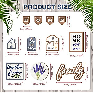 11 Pieces Home Family Tiered Tray Decor Set Wooden Shelf Tier Tray Sign Home Farmhouse Rustic Layered Pallets Decorations Wood Tiered Tray for Home Indoor Decor (Family Style)