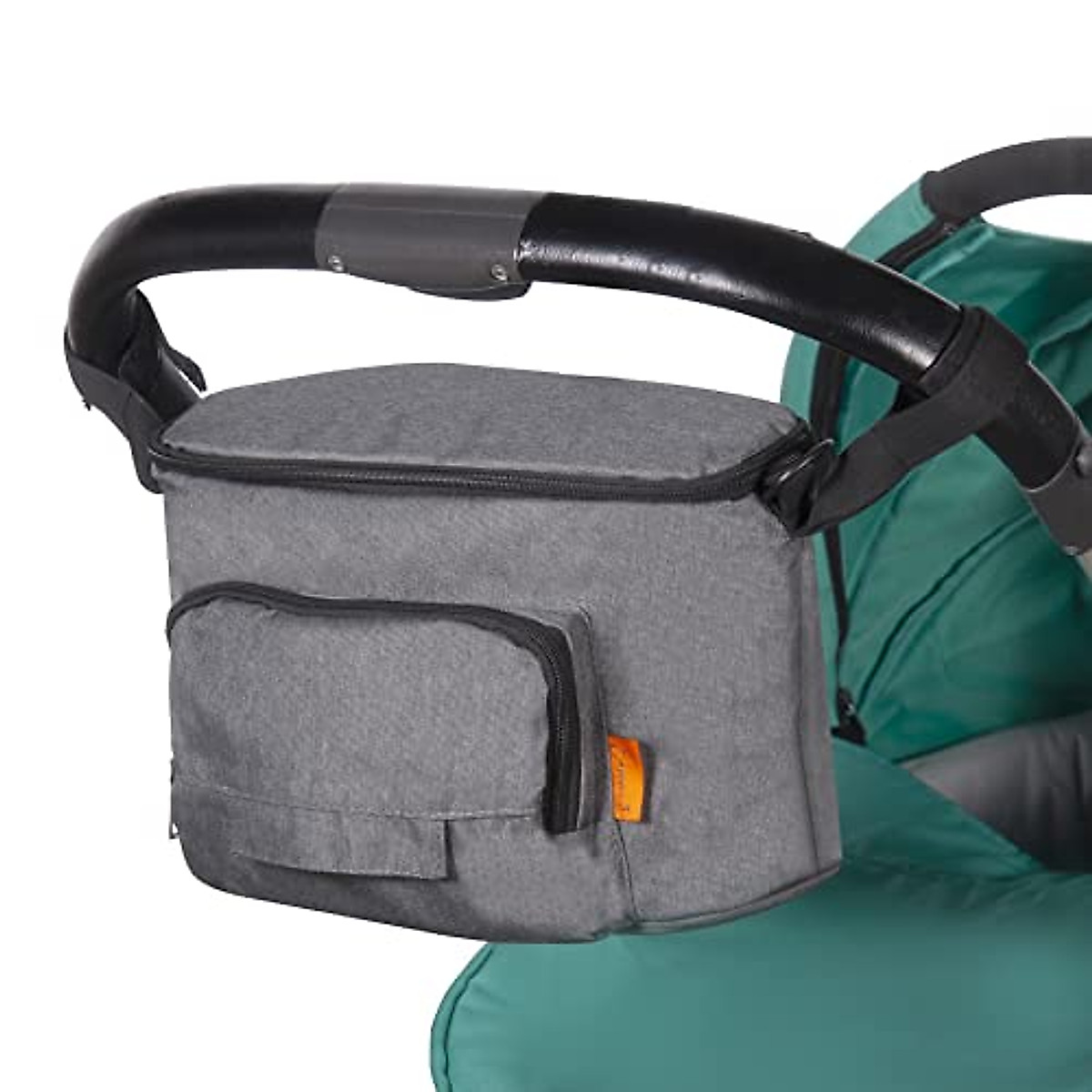 Universal Stroller Organizer; built-in wipe dispenser pocket, large space with bottle holders, detachable shoulder strap, multiple pockets for phone & other uses.