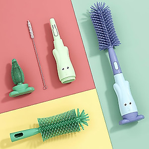 Ariseno 5-in-1 Baby Bottle Brush Set, Bottle Brush for Baby, Baby Bottle Scrubber, Including Silicone & Nylon Bottle Brush, Bottle Cap Brush, Straw Brush, Nipple Brush, BPA-Free (Red)