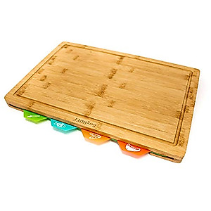 BergHOFF Essentials 5Pc Natural Bamboo Cutting Board Multi-colored Plastic Inserts 16.5" x 11.8" Rectangular Ergonomically Designed Handle
