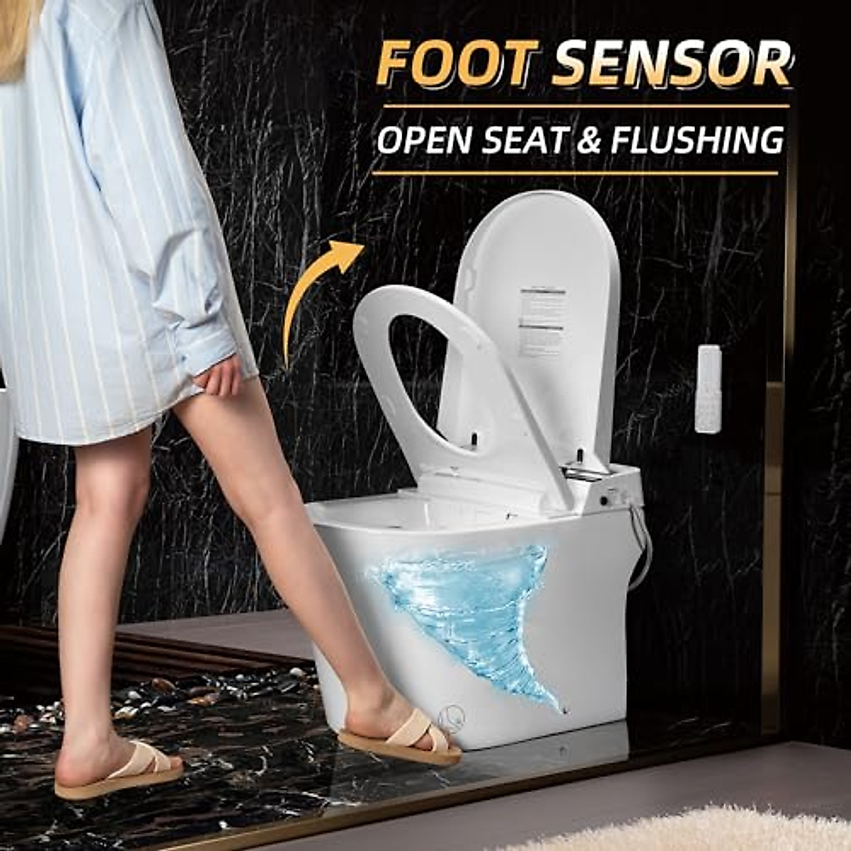 WOODBRIDGE Smart Bidet Toilet,Auto Open & Close,Foot Sensor Operation,Auto Flush,Heated Seat,Tankless One Piece Elongated Toilet,T-0099