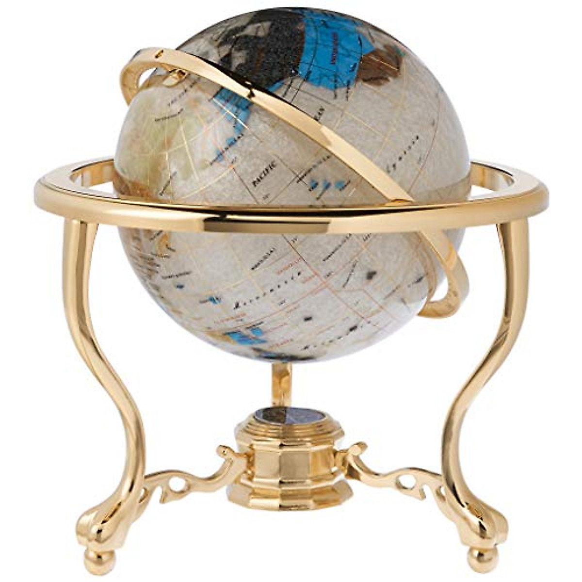 Uniquea Art 13-Inch Tall Pearl Ocean Table Top Gemstone World Globe with Gold Tripod