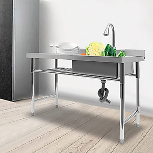 Kitchen Commercial Sink with 1 Compartment Utility Sink 201 Stainless Steel Freestanding Kitchen Sink,Faucet (Restaurant, Kitchen, Laundry, Garage) Silver,47.24 * 23.62 * 31.5inch,Simple Kitchen Sink