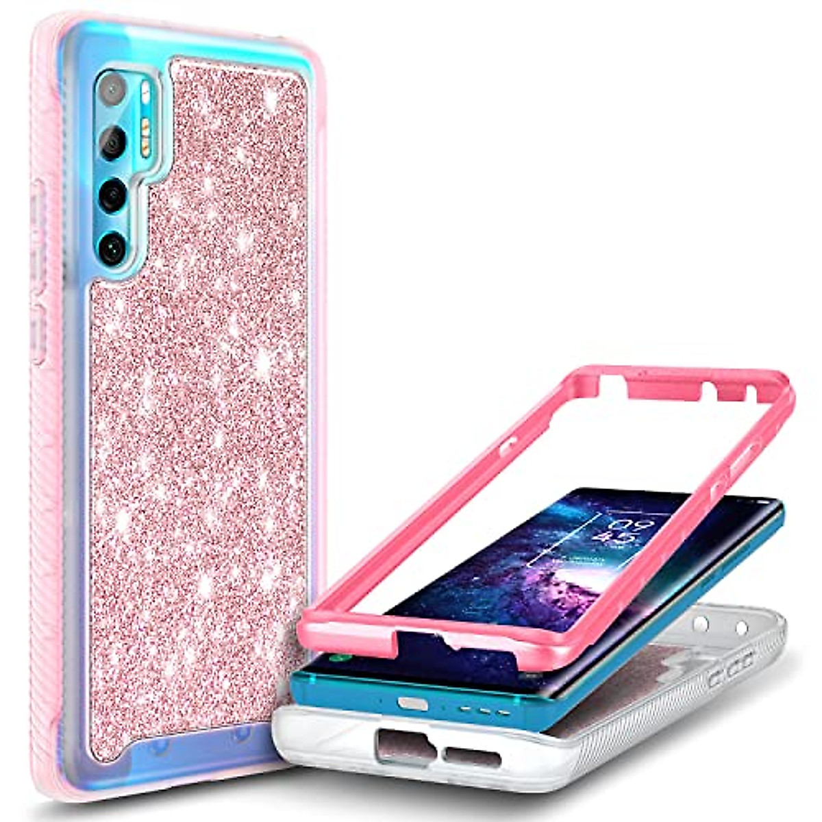 NZND Case for TCL 20 Pro 5G, Full-Body Protective Shockproof Rugged Bumper Cover, Impact Resist Durable Phone Case (Glitter Rose Gold)