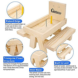 Squirrel Table Feeder with Umbrella, Lalafancy Wooden Picnic Table Feeder for Squirrels with Corn Cob Holder, Squirrel and Chipmunk Gifts for Squirrel Lovers, Built Strong from Pine Wood