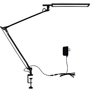 Amzrozky Swing Arm Drafting Table Lamp with Clamp,LED Desk Lamps for Home Office, Eye-Caring Dimmable Workbench Architect Task Lamp, Tiltable LED Panel Head,Touch Control,Memory Function,Black