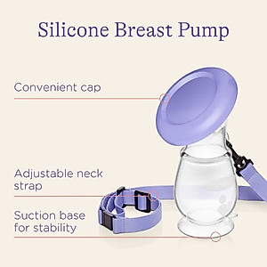 Lansinoh Silicone Breast Pump for Breastfeeding with Suction Base, 4 Ounces, Portable and Lightweight, Includes Neck Strap and Protective Lid, 1 Count