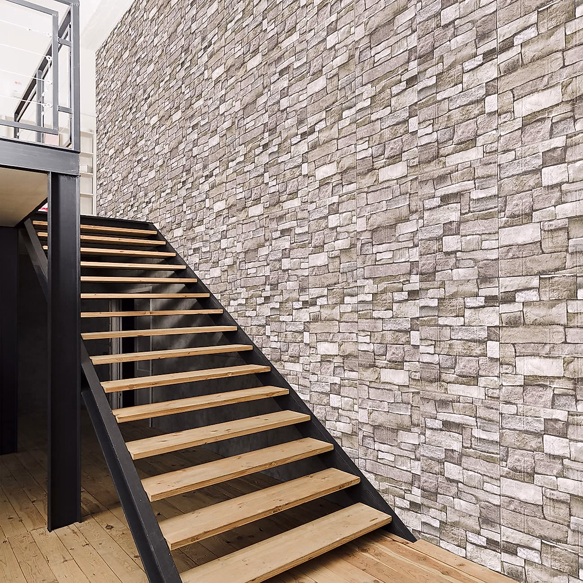 20PCS 3D Wall Panels Peel and Stick Foam 3D Brick Wallpaper Peel and Stick Faux Stone Wall Panel Self-Adhesive Wallpaper (20PCS, Rock Color)