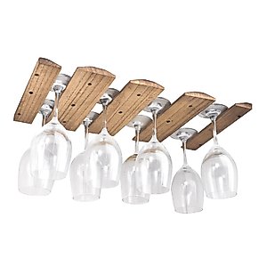 KIRIGEN Wine Glass Rack Hanger Under Cabinet Wood Stemware Holder Storage Wine Glass Holder Organizer Hanger for Kitchen(JBJ-DBR)