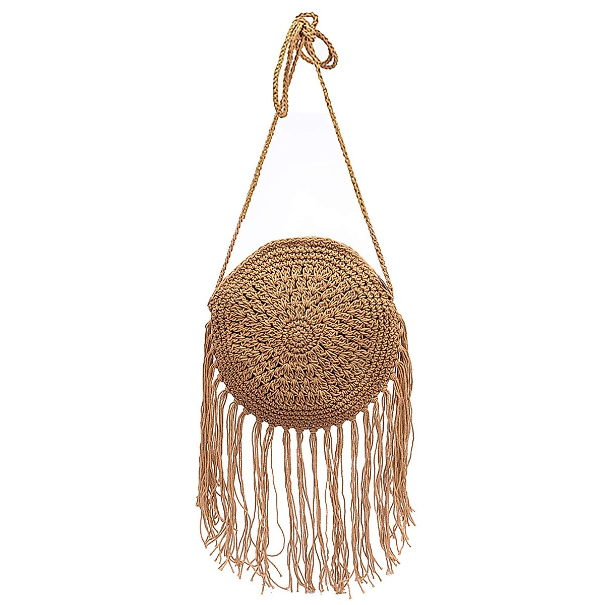 Nice Pies Women Round Handbags Straw Bag holiday beach round bag Tassel Vintage Cotton line Messenger Bag