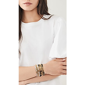 Pychee Surfer Heishi Bracelets Set for Women Stackable Gold Clay Ploymer Bead Stretch Bracelets Summer Beach Layering Black Bracelets Jewelry (A-black&white 7pcs)