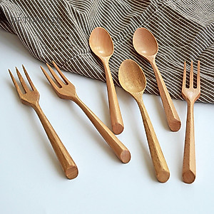 Triangular Handle Wooden Spoon Fork Set Dessert Wooden Spoon Wooden Fork Student Portable Spoon Fork