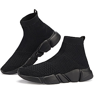Santiro Walking Shoes for Men Lightweight High Top Sneakers Breathable Knit Socks Athletic Running Shoes Fashion Gym Sports Shoes All Black 11 US