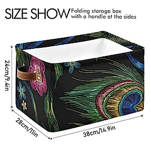 Peacock Feather Storage baskets Collapsible Storage Bin Toy Basket for Home Organizing Closet Shelves Pets 1 Pack