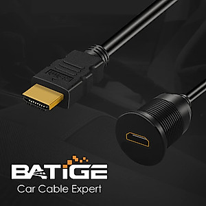 BATIGE HDMI Male to Female Car Mount Flush Extension Cable Truck Boat Motorcycle Dashboard Flush Mount with Mounting Panel - 3ft