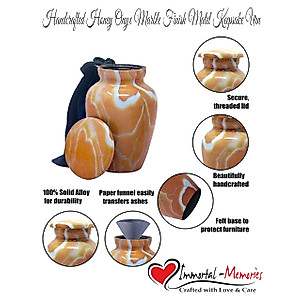 Marble Finish Metal Keepsake Urn - Mini Cremation Urn for Human or Pet Ashes - Token Urn - Sharing Memorial Urn with Velvet Bag (Honey Onyx)