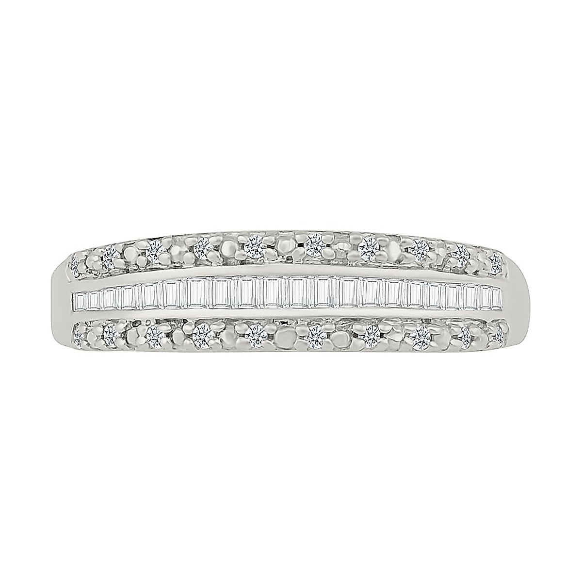 10KT White Gold Baguette and Round Diamond Anniversary Ring (1/4 cttw) ,size8
