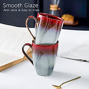 HENXFEN LEAD Coffee Mugs Set of 4 - Ceramic Cups 10 Oz with Large Handle for Coffee, Soup, Tea, Milk, Latte and Cocoa, Mug Gift Set Microwave & Oven, Dishwasher Safe - Red