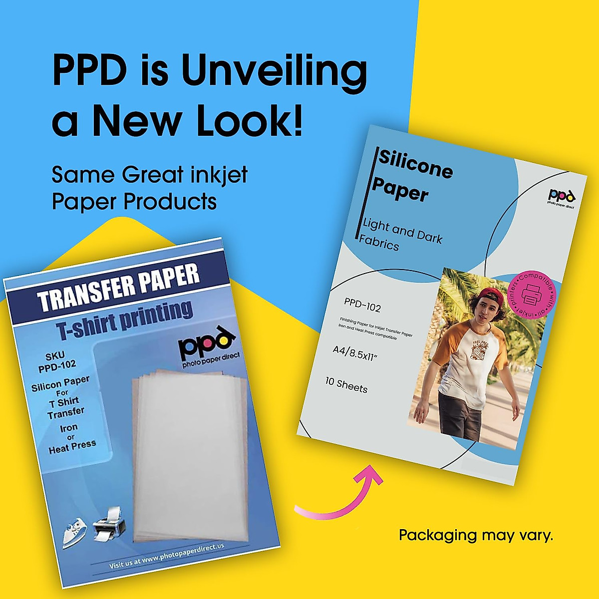 PPD Inkjet PREMIUM Iron-On White and Light Color T Shirt Transfers Paper LTR 8.5x11” Pack of 10 Sheets (PPD001-10)