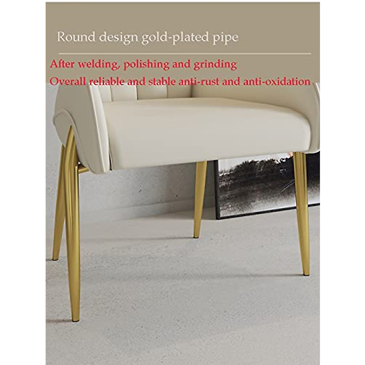 KEFFOR Dining Kitchen Room Chairs Living Room Armchair Modern Upholstered Dining Chairs with Soft Microfiber Leather Cushion Seat and Gold-Plated Feet (Color : White)