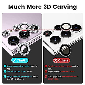 Tensea (3+2PCS) for Samsung Galaxy S23 Ultra 5G Camera Lens Protector, 9H Tempered Glass Camera Cover Screen Protector Metal Individual Ring [Installation Tray][Removal tool][Case Friendly]- Glitter