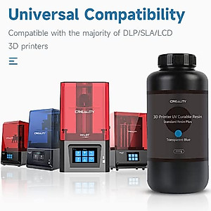 Creality Official Upgrade 3D Printer Resin, 1000g Standard Photopolymer Resin for LCD 3D Printing, 405nm UV-Curing Resin, High Precision, Low Shrinkage, Excellent Fluidity (Translucent Blue)
