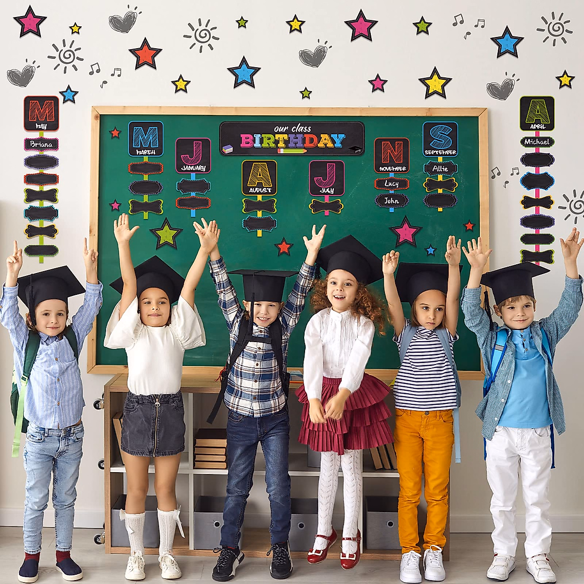 158 Pcs Classroom Birthday Chart Bulletin Board Decoration Set Chalkboard Brights Our Class Birthdays Poster Months of The Year for Classroom Birthday Cutout Happy Birthday Calendar Bulletin Board
