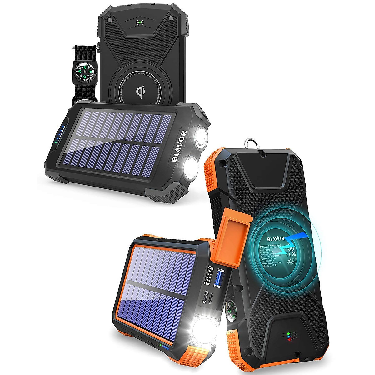 20,000mAh Fast Charger for Emergency Use Plus 10,000mAh Solar Power Bank for Cell Phone (Orange and Black)