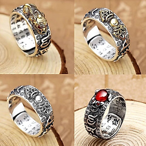 choice of all Pixiu Ring Feng Shui Ring for Women Men Buddhist Heart Sutra Ring Opening Adjustable Mantra Amulet Protection Wealth Luck Ring Gift for Men Sutra Ring…