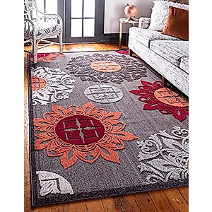 Unique Loom Outdoor Modern Collection Area Rug - Chicago (6' 1" x 9' Rectangle, Brown/ Orange)