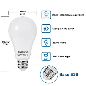 A21 Daylight Super Bright LED Light Bulbs 23 Watt, 150 Watt LED Bulb Equivalent, 5000K at 2500 Lumens, Standard Light Bulbs E26 Base, Home/Office Interior Frosted Decor Lights, Non-Dimmable (4-Pack)